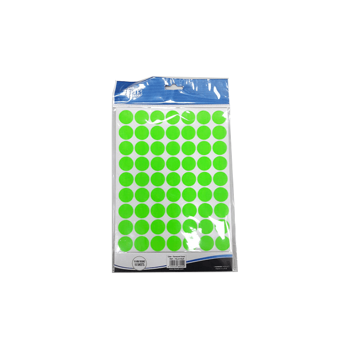 FIS Colour Round Labels, 18mm, Fluorescent Green, 700 labels/pack